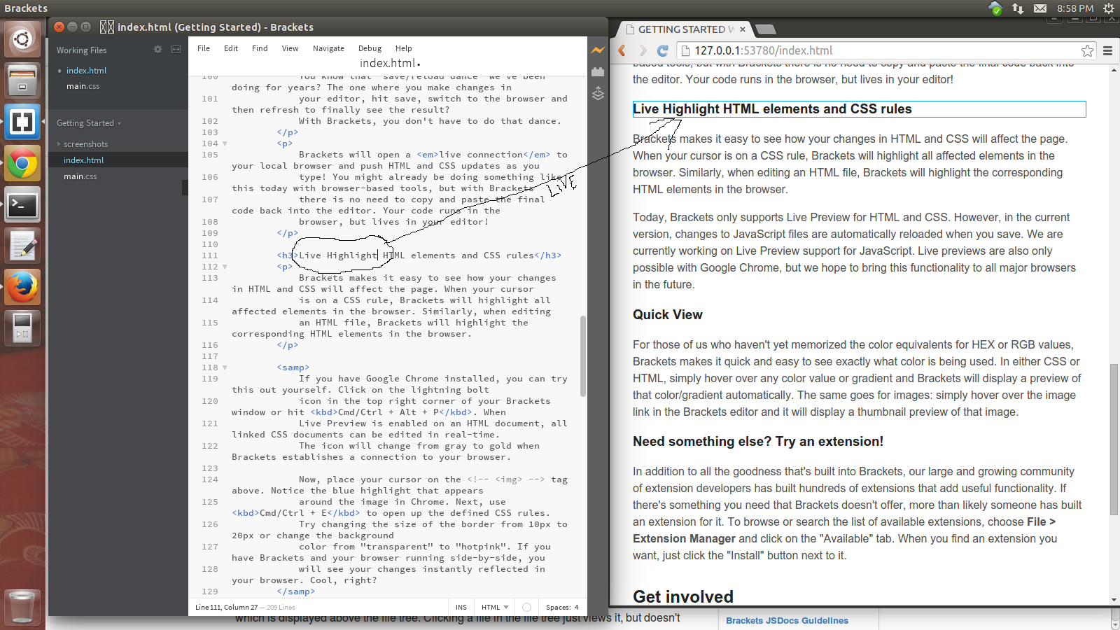 Brackets Best Html Css Editor For 32 64 Bit Ubuntu Linux